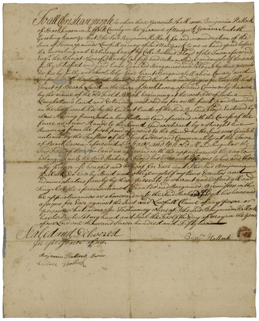 Conserving History: Setauket Land Deed, 1752 | Stony Brook University ...